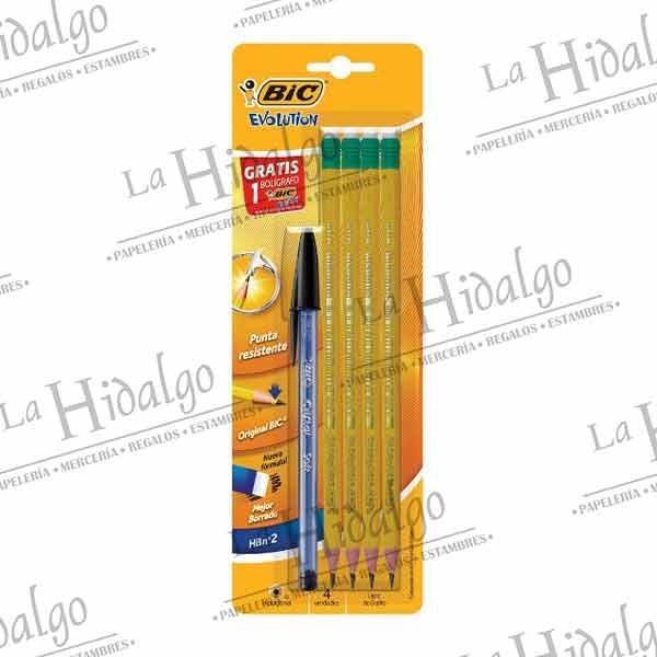 LAPIZ BIC EVOLUTION BLISTER C/4 UN BOLIGRAFO CRISTAL - La Hidalgo