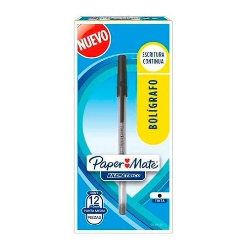 BOLIGRAFO PAPER MATE KILOMETRICO C/12PZ NEGRO - La Hidalgo