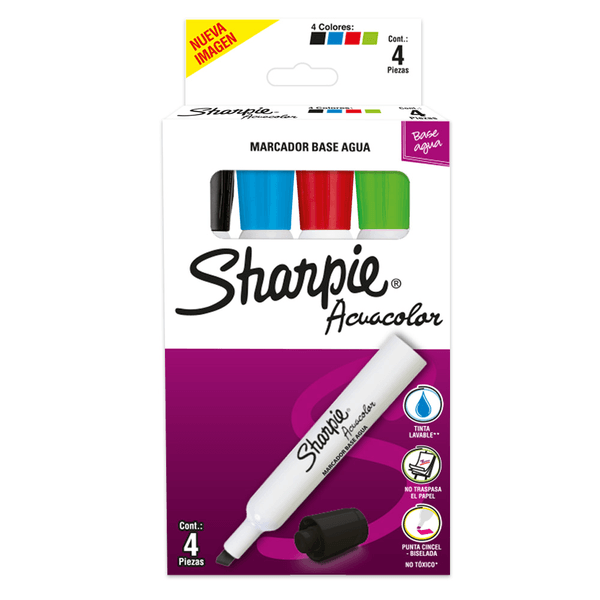 MARCADOR SHARPIE ACUACOLOR CAJA C/4PZ - La Hidalgo